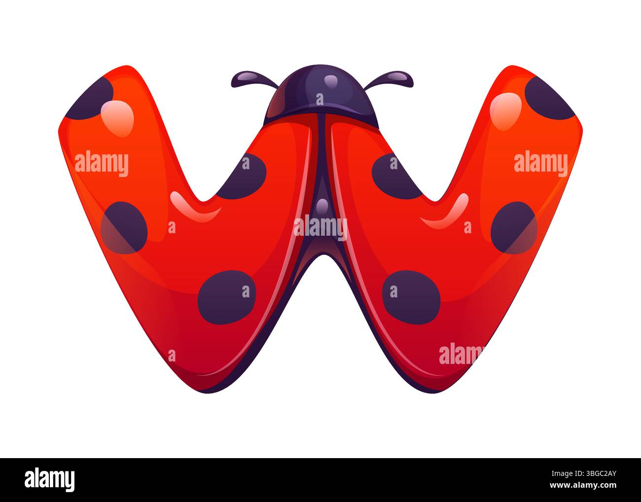 Ladybug insect font, cartoon insect letter W. Cute ladybird type vector ...