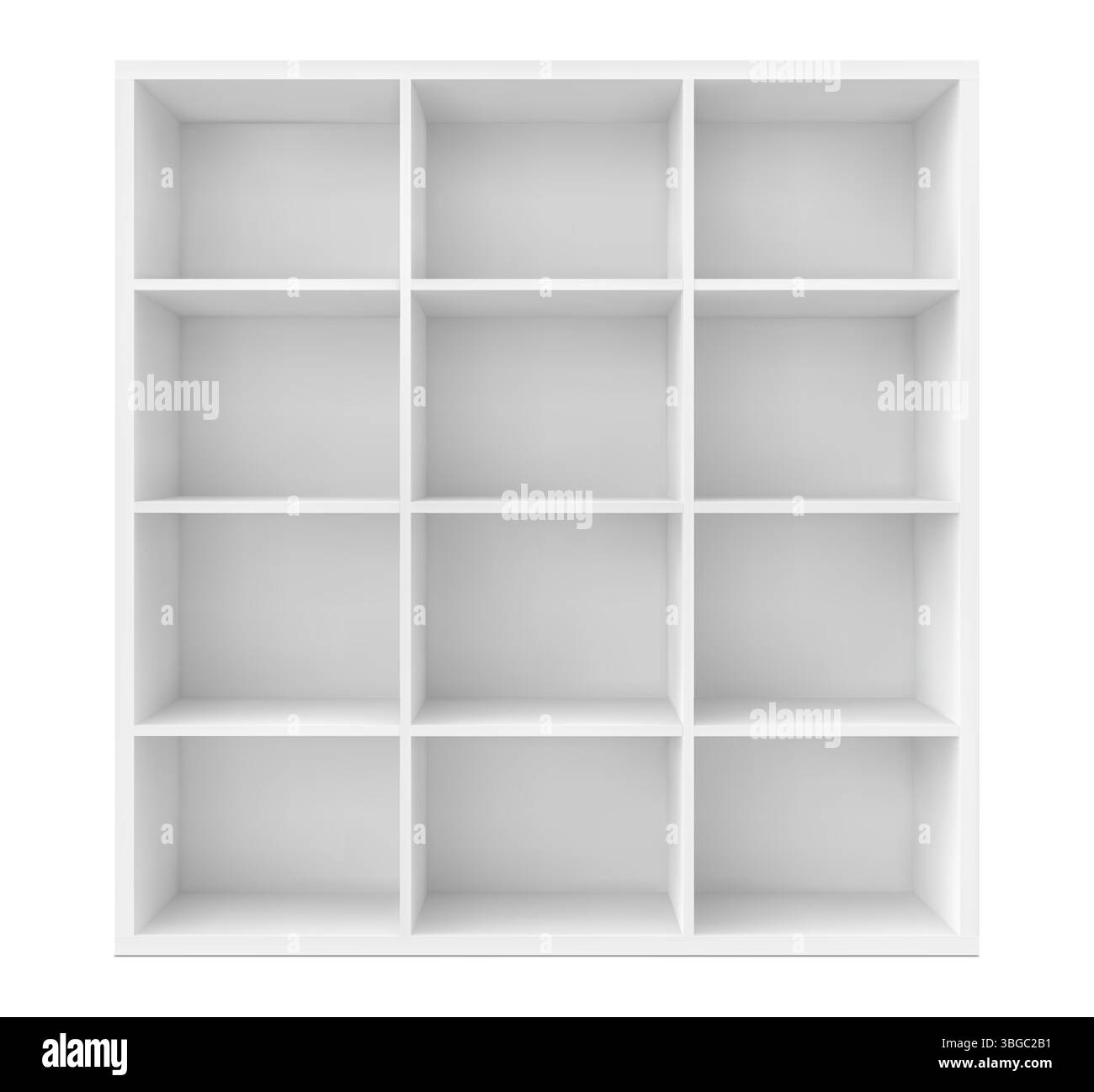 Empty square white bookshelf or book shelf box on wall, realistic ...