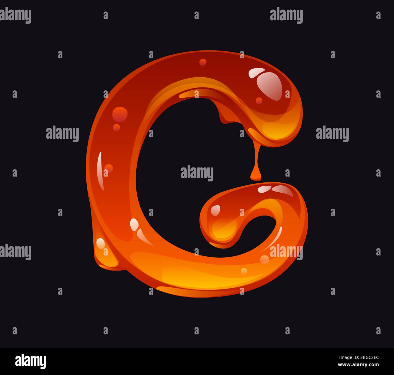 Flowing honey cartoon font letter G. Tasty amber flow cartoon typeset ...