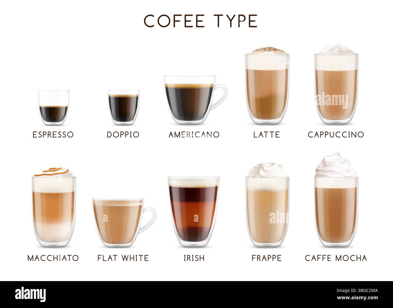 Realistic coffee glasses and cups. 3d vector isolated set of espresso ...