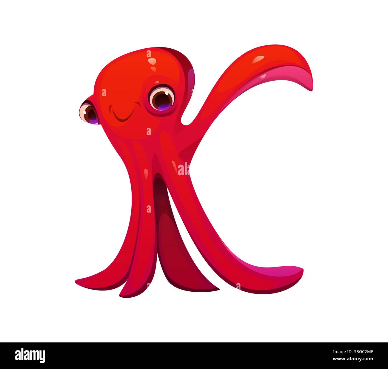 Cartoon underwater font octopus letter K. Sea nature creature ABC font ...