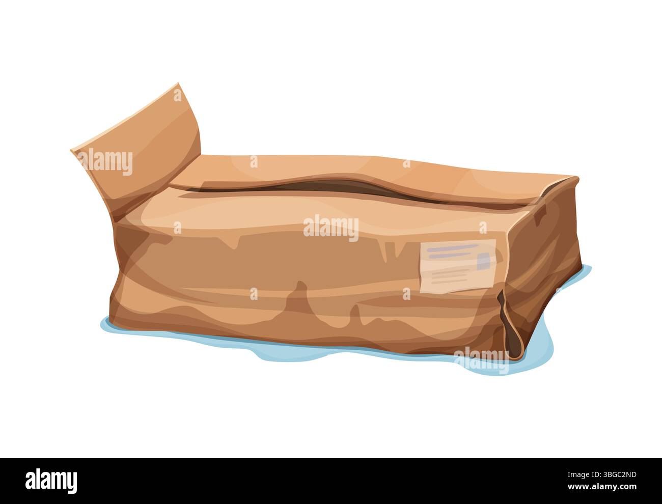 Damaged and broken parcel cardboard box. Broken crumpled shipping box, damaged wet isolated ...