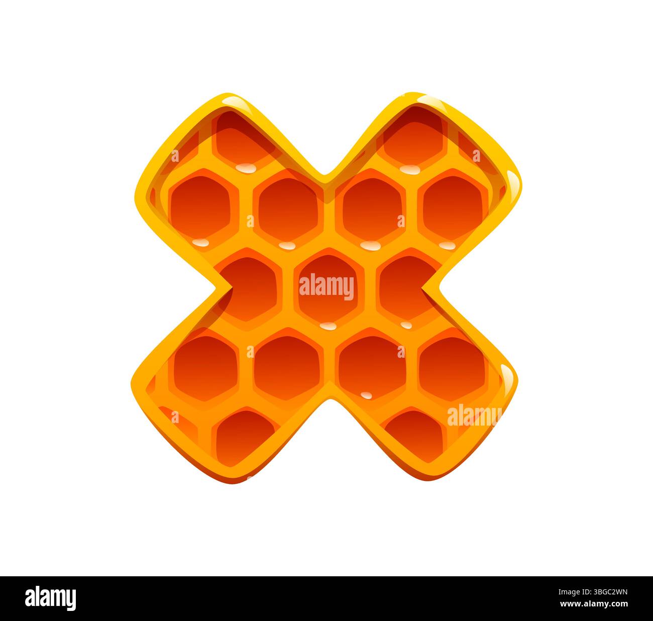 Honey font typeset, honeycomb letter X. Sweet honey harvest sign ...