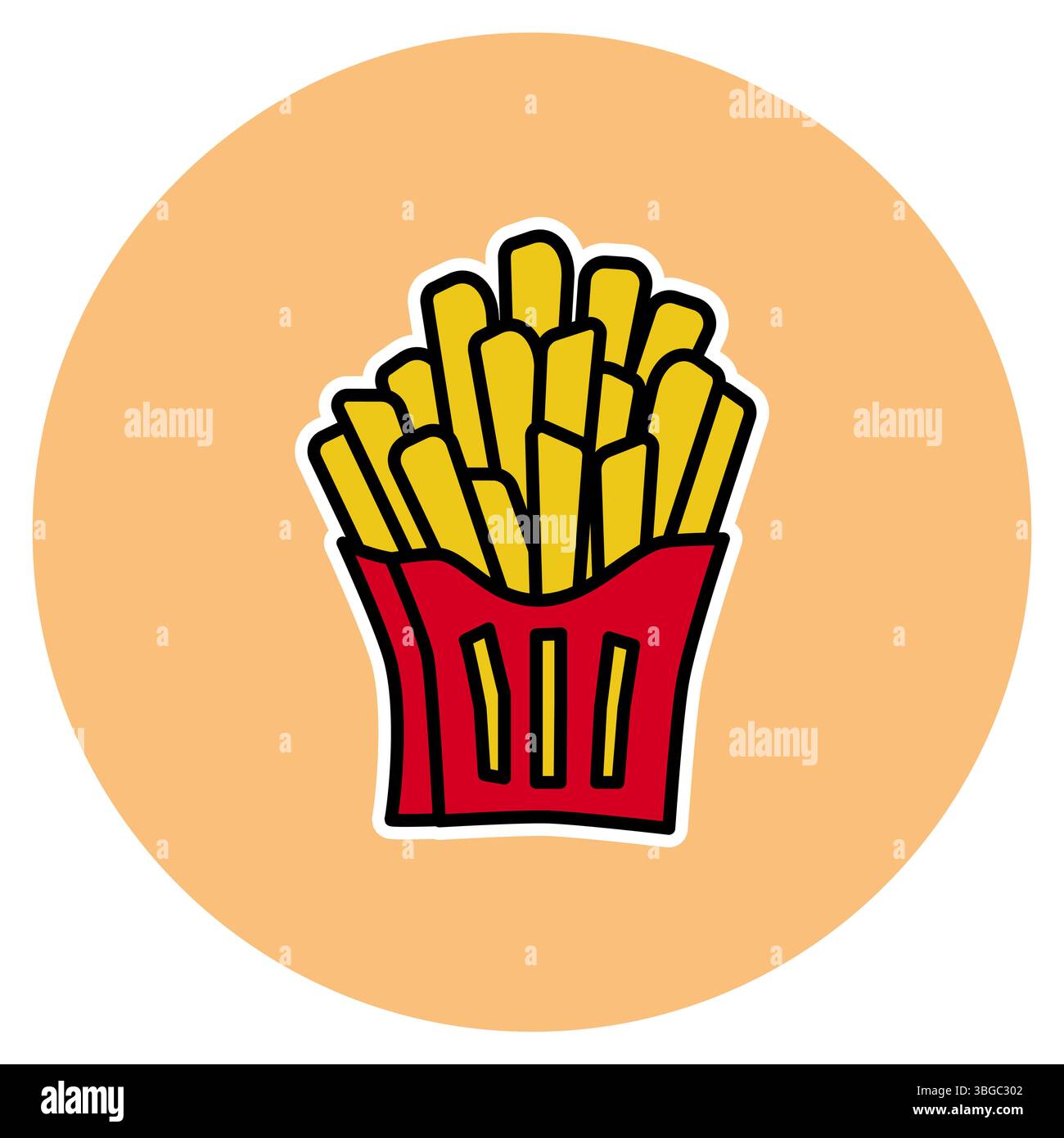 A tasty and crispy icon of French fries in a red container, perfect for ...