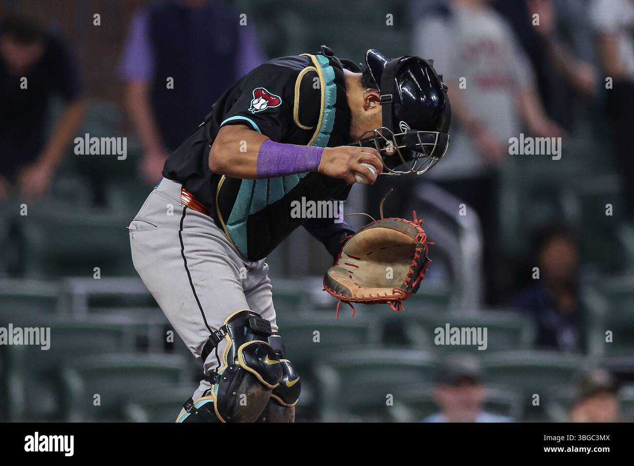 Arizona Diamondbacks catcher Gabriel Moreno reacts after a win against ...