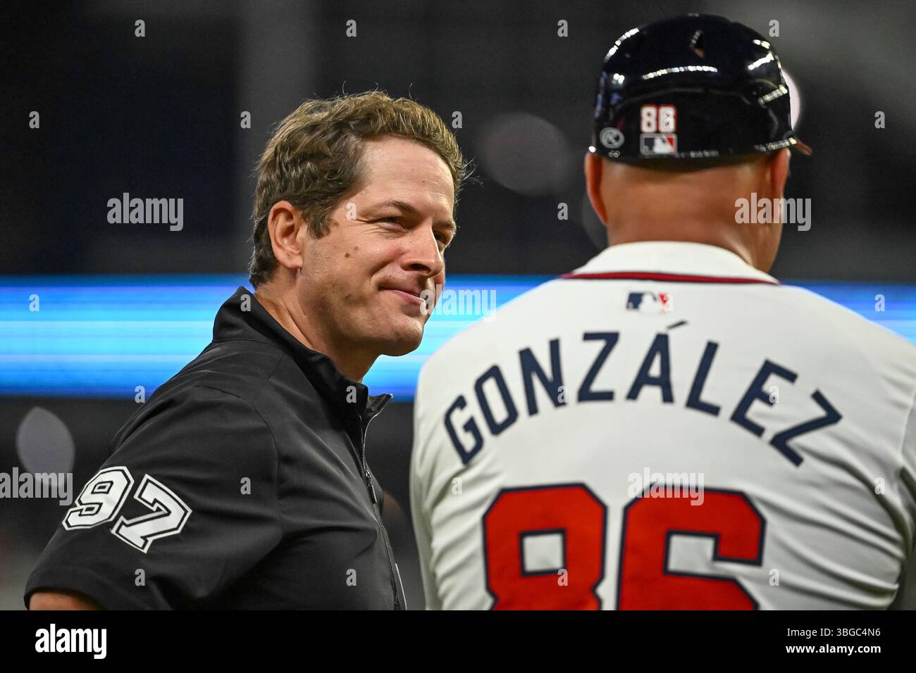 ATLANTA, GA - JUNE 04: MLB Umpire Ben May (97) talks with Atlanta ...