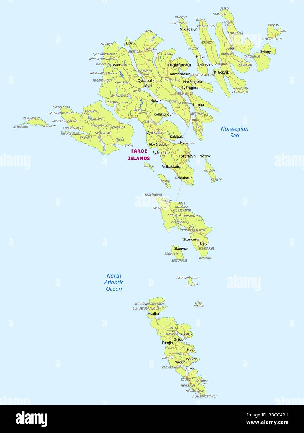Physical political map of Faroe Islands Stock Vector Image & Art - Alamy