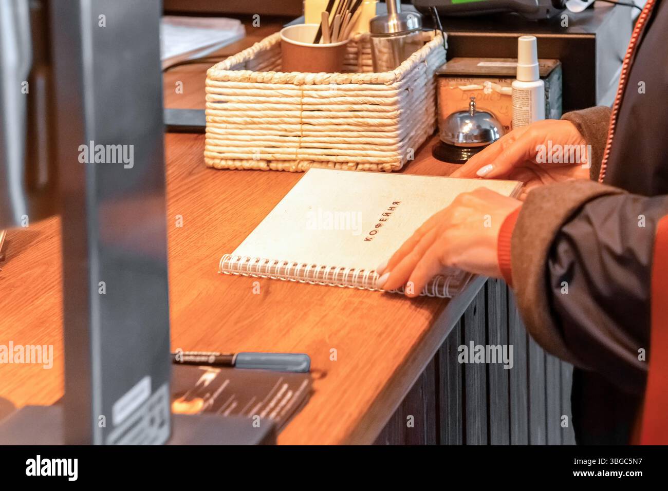 Ordering dessert at a cafe at a meeting of friends during a lunch break ...
