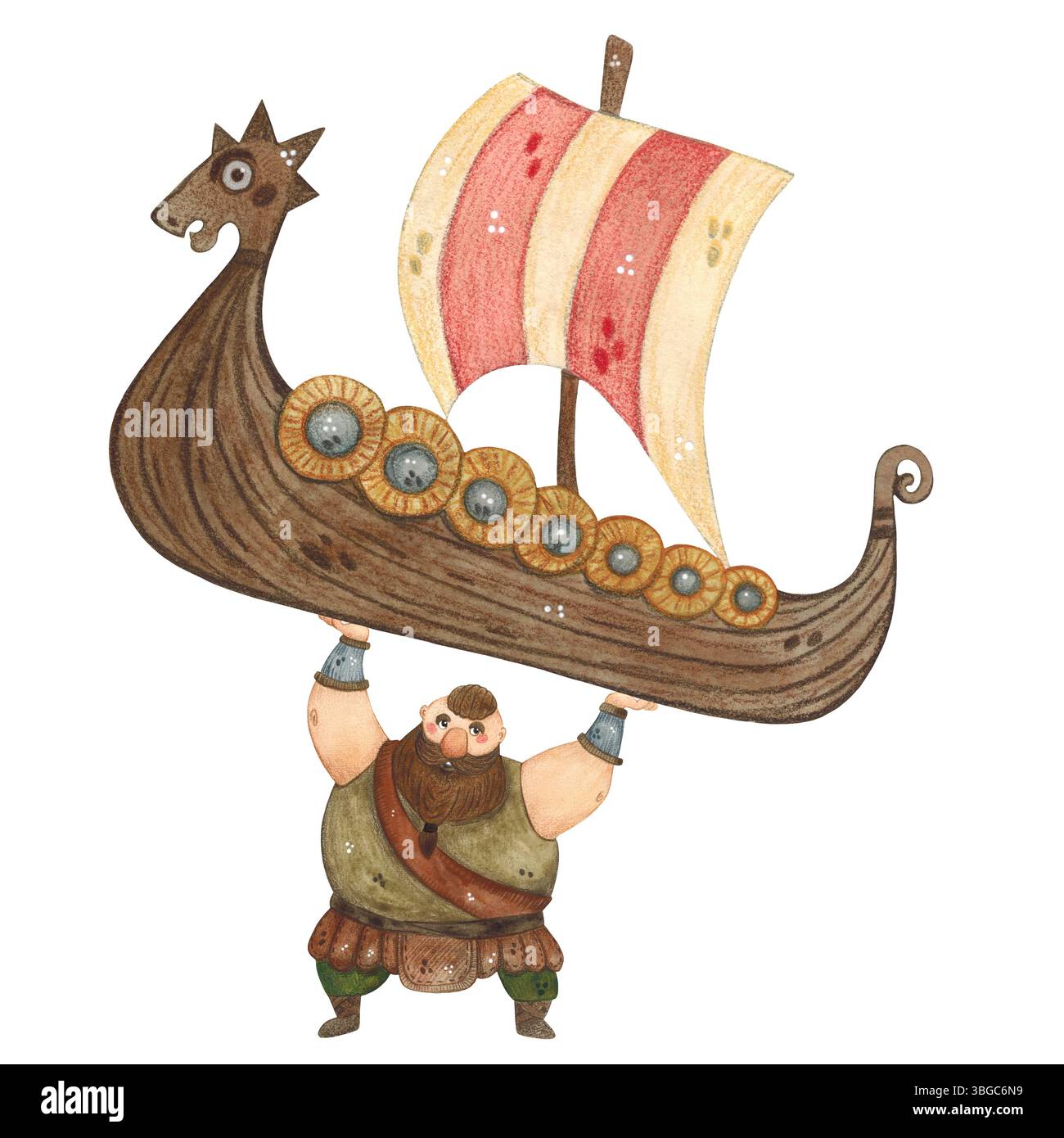 A strong Viking holds a ship in his arms on a white background Stock ...