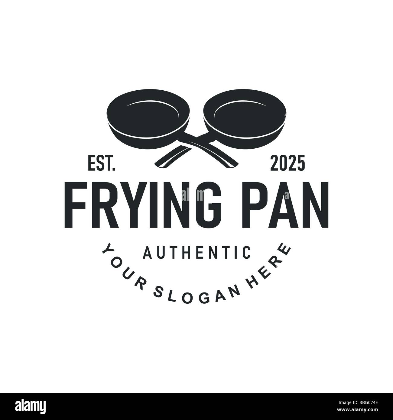 vintage retro design cooking logo concept with black silhouette frying ...