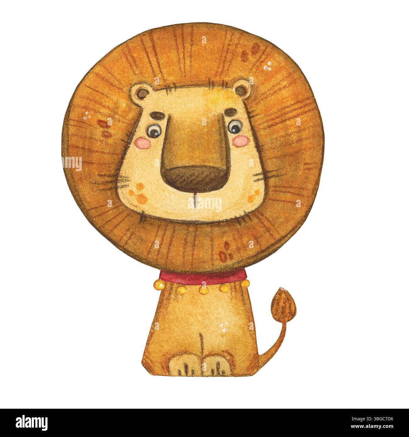 Lion in a red collar and bells circus watercolor illustration Stock ...