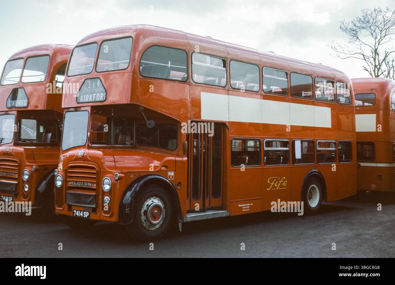 Scotland, UK - 1973: Vintage image of two Albion LR1 Lowlander buses ...