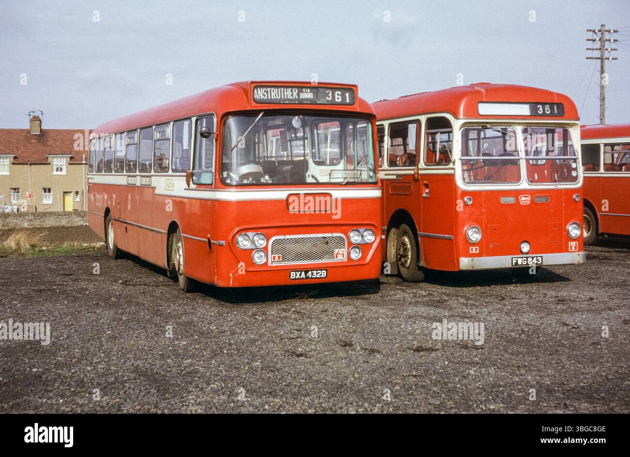 Scotland, UK - 1973: Vintage image of two buses, an AEC Reliance 4MU3RA ...