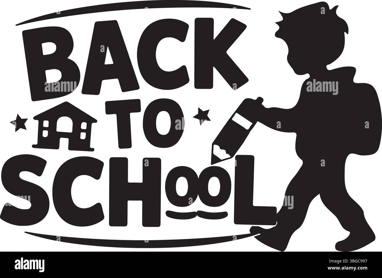 Back to School Silhouette Design with Kid and Pencil Illustration Stock ...