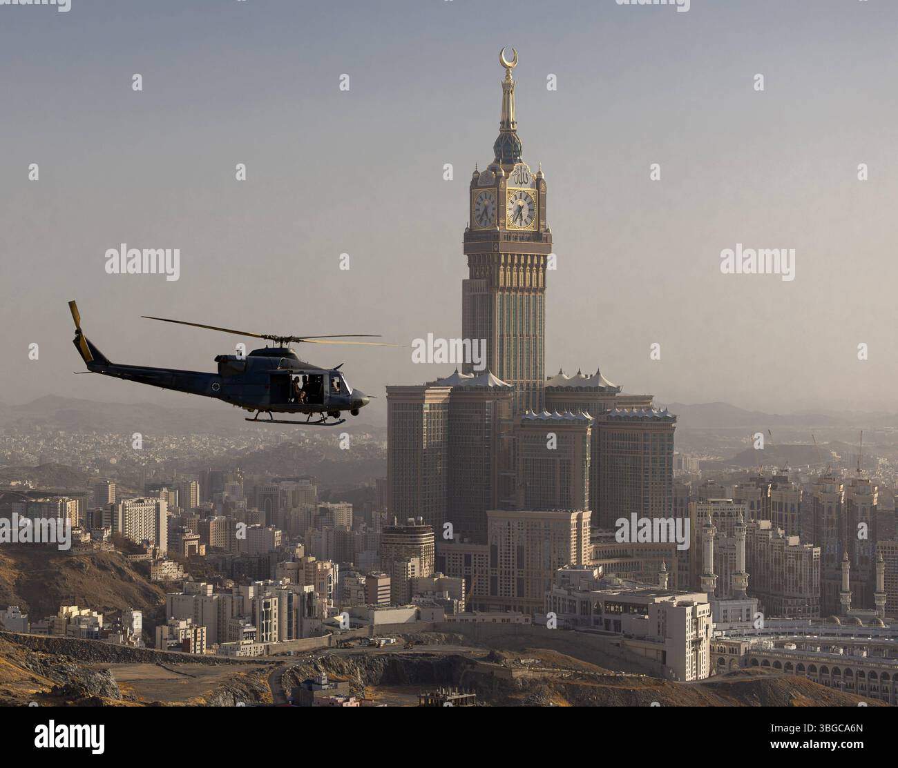 General views of the Grand Mosque, the Mina area, and Mount Arafat ...