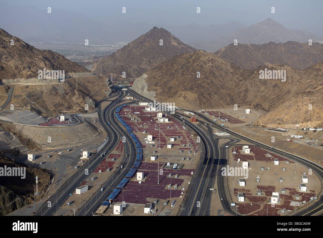 General views of the Grand Mosque, the Mina area, and Mount Arafat ...