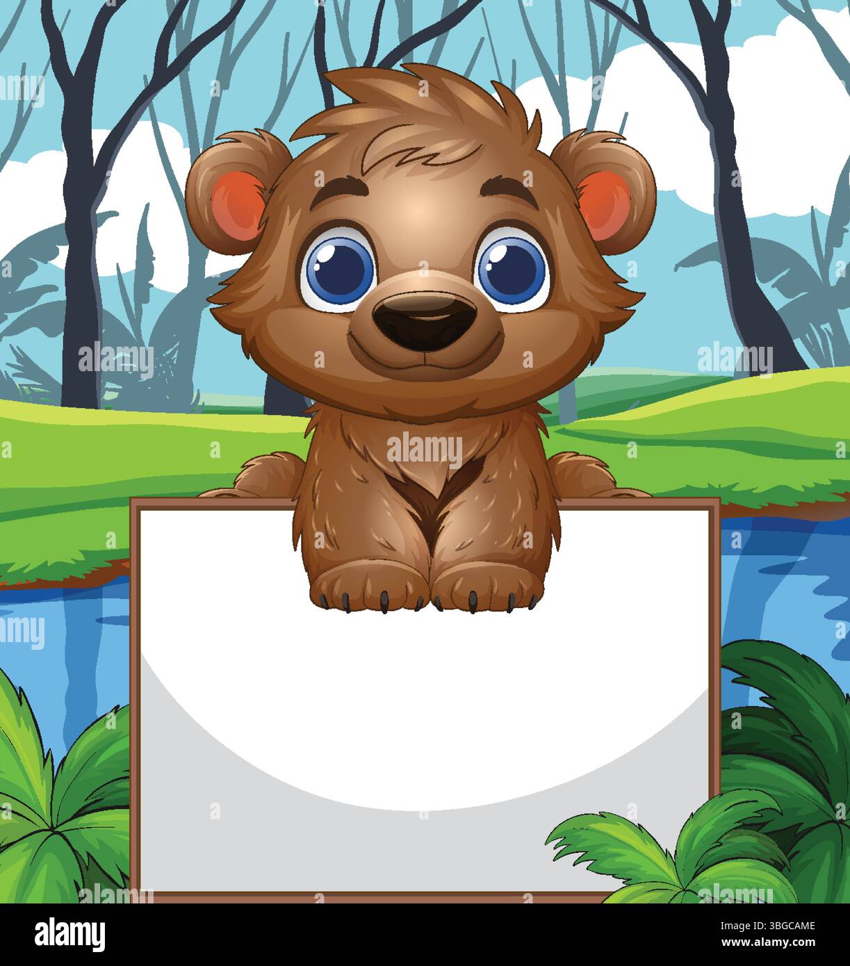 Adorable bear holding a blank sign in nature Stock Vector Image & Art ...