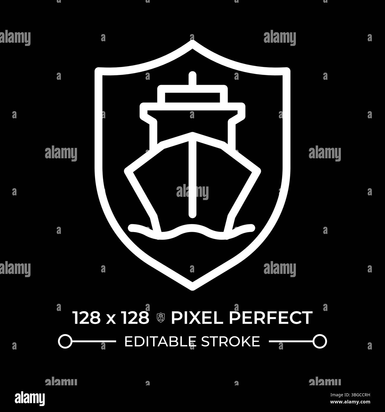 Ship safety pixel perfect white line icon in negative space Stock ...