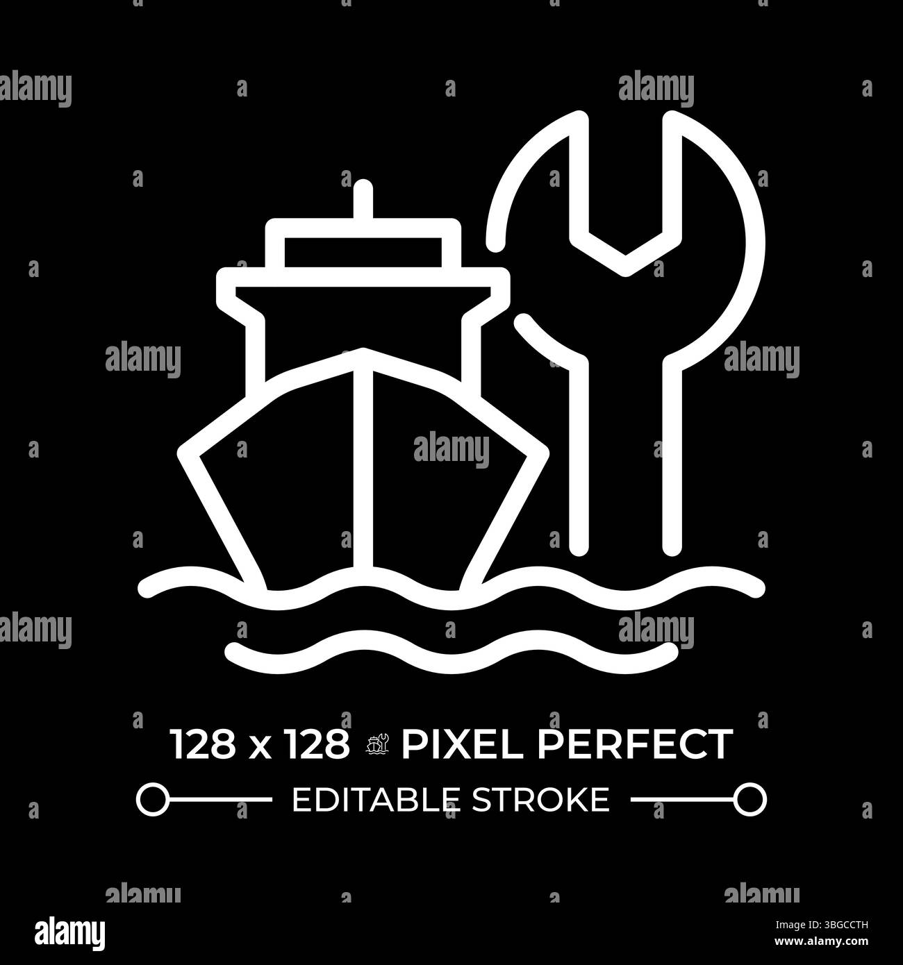Ship maintenance pixel perfect white line icon in negative space Stock ...