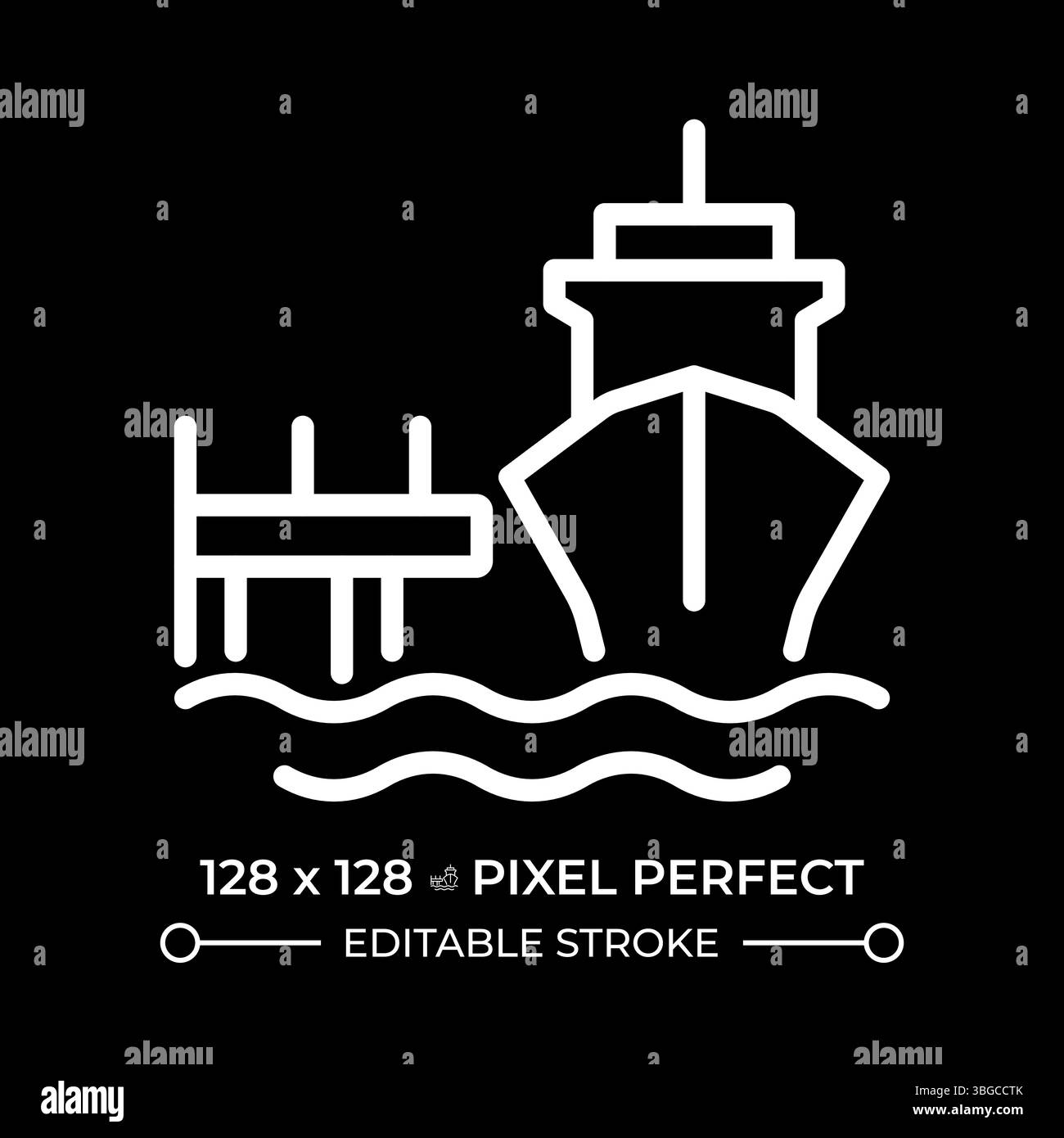 Mooring dock pixel perfect white line icon in negative space Stock ...