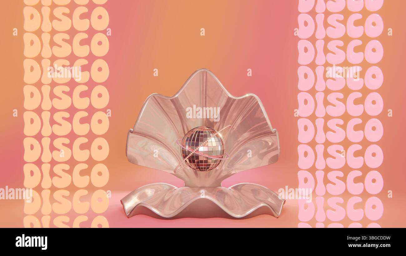 Summer 3D horizontal image render shell pearl gem disco ball 1970s ...