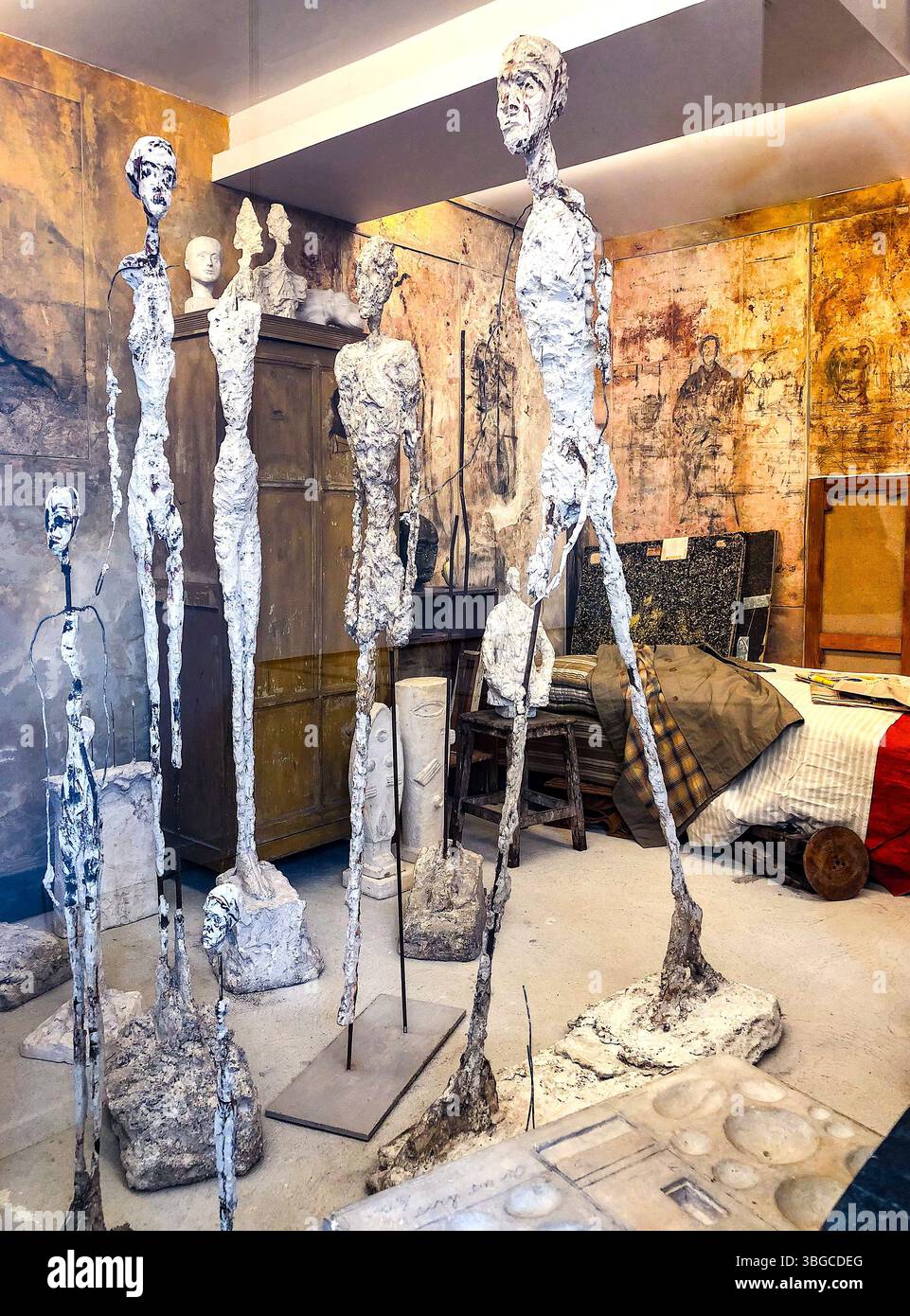 Recreated section showing sculptures, the studio and living area of ...