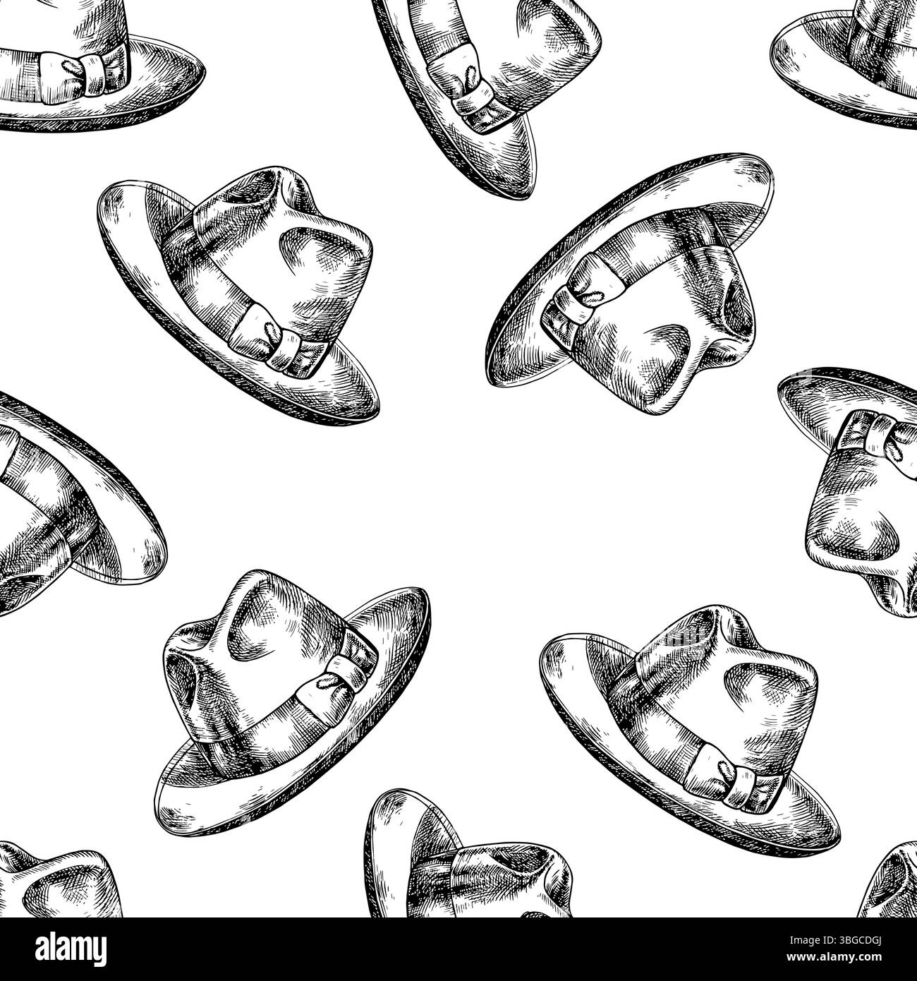 Seamless pattern with men s hats. Handmade vector illustration. Black ...