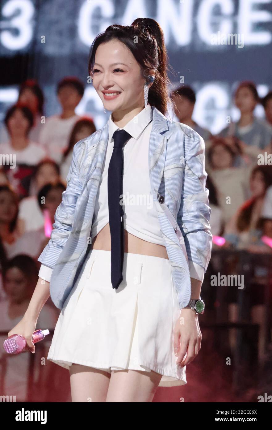 Taiwanese singer and actress Angela Zhang attends an activity in ...