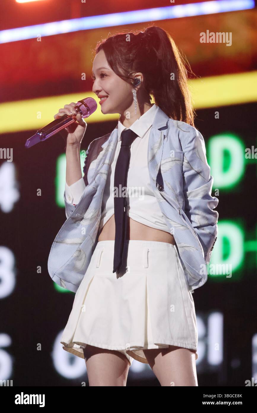 Taiwanese singer and actress Angela Zhang attends an activity in ...