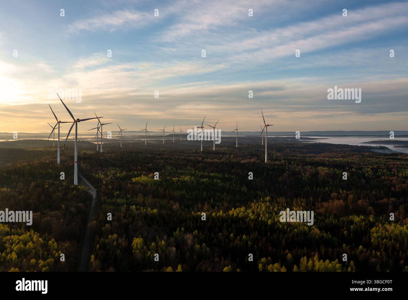 Wind turbine sunrise aerial view hi-res stock photography and images ...