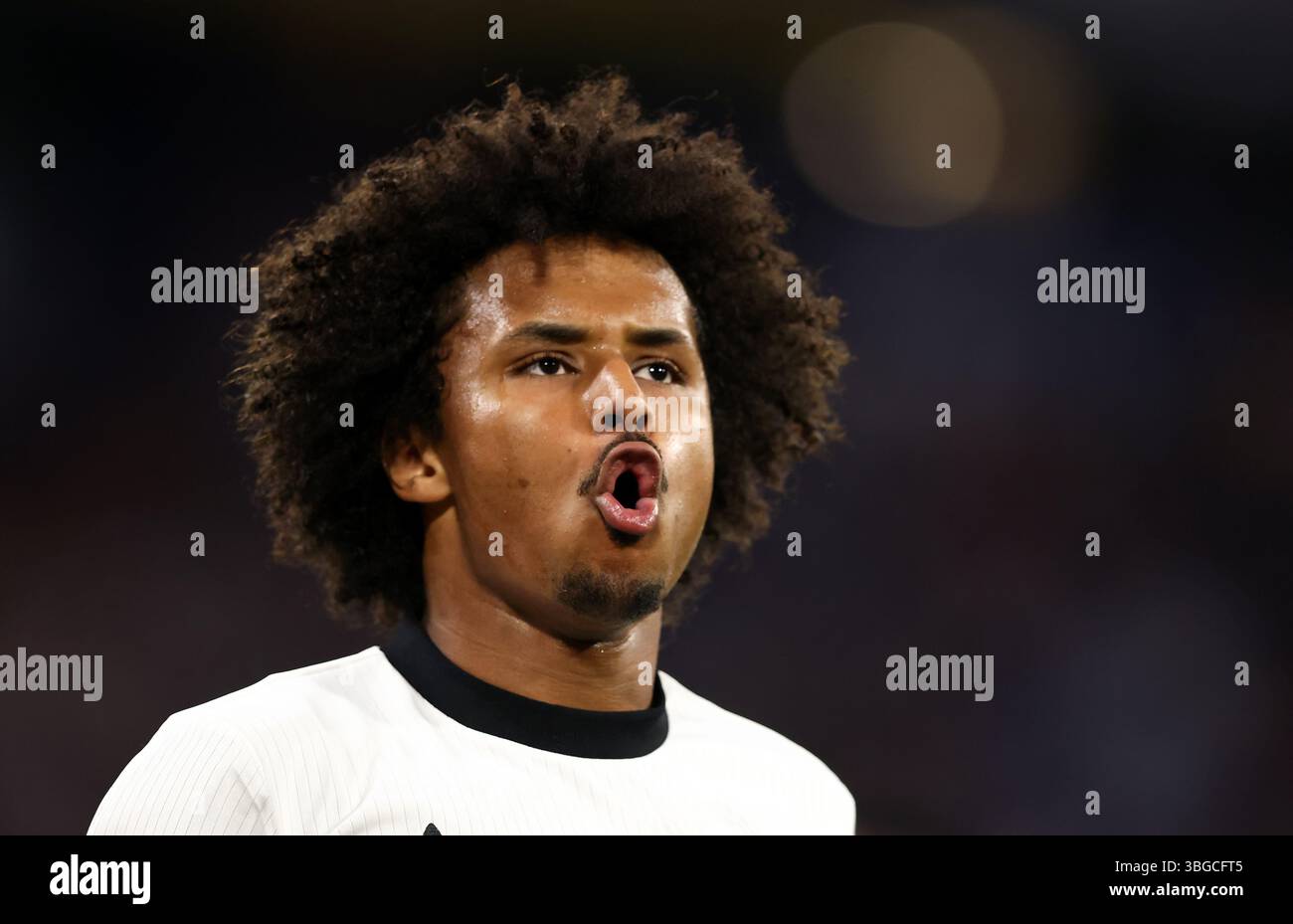 MUNICH, GERMANY - JUNE 04: Karim Adeyemi of Germany reacts during the ...