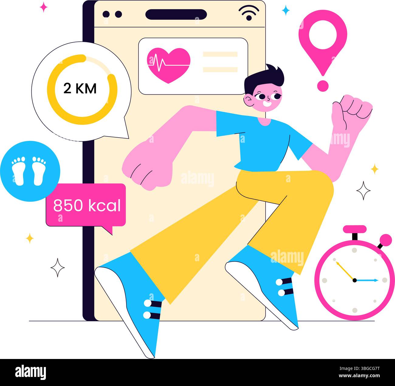 Virtual Fitness App Illustration Featuring People Enjoying Online ...