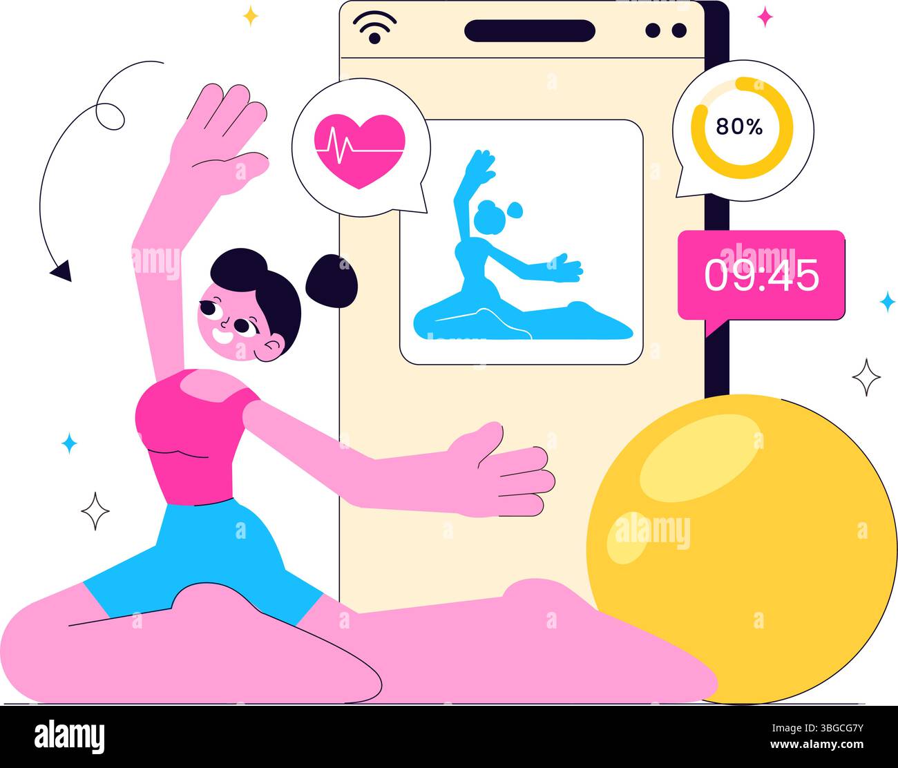 Virtual Fitness App Illustration Featuring People Enjoying Online ...