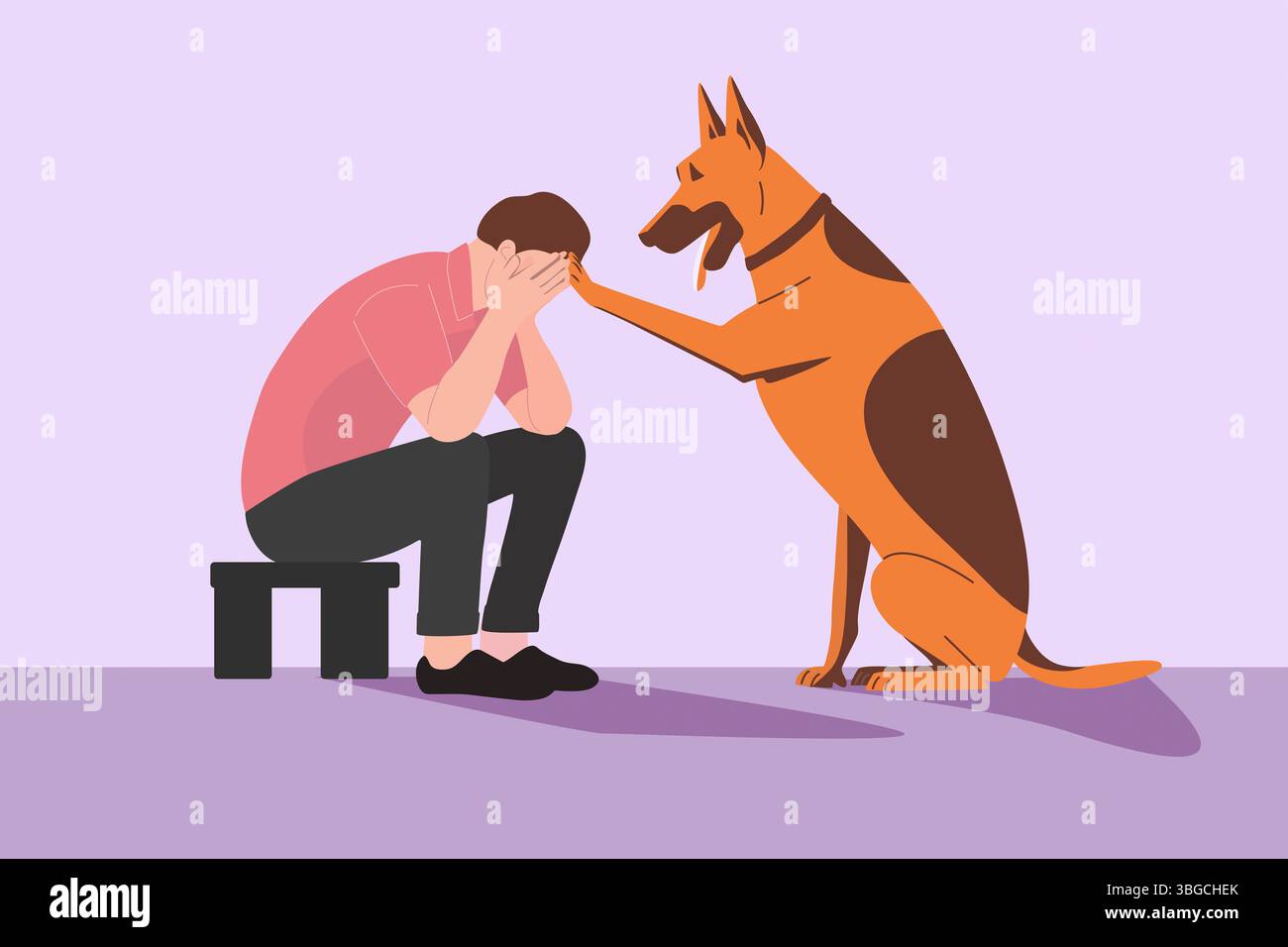 dog animal therapy concept, dog comfort sad crying man Stock Photo - Alamy