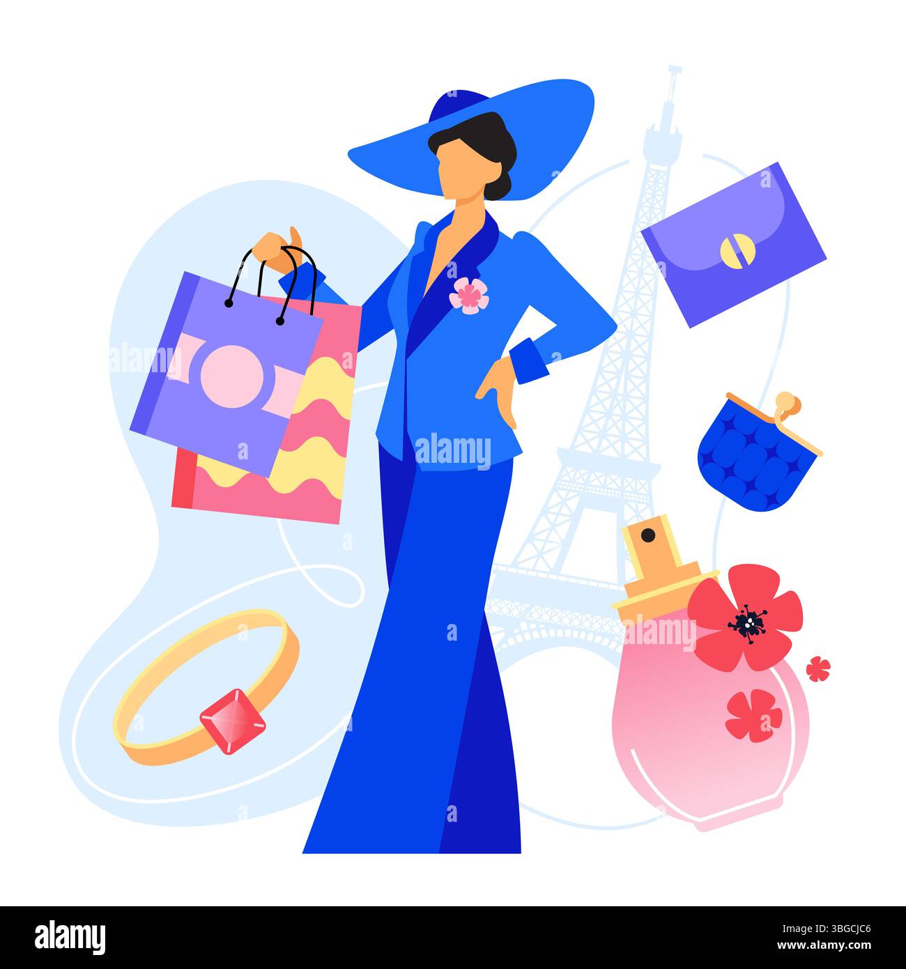 Shopping in France - colorful flat design style illustration Stock ...