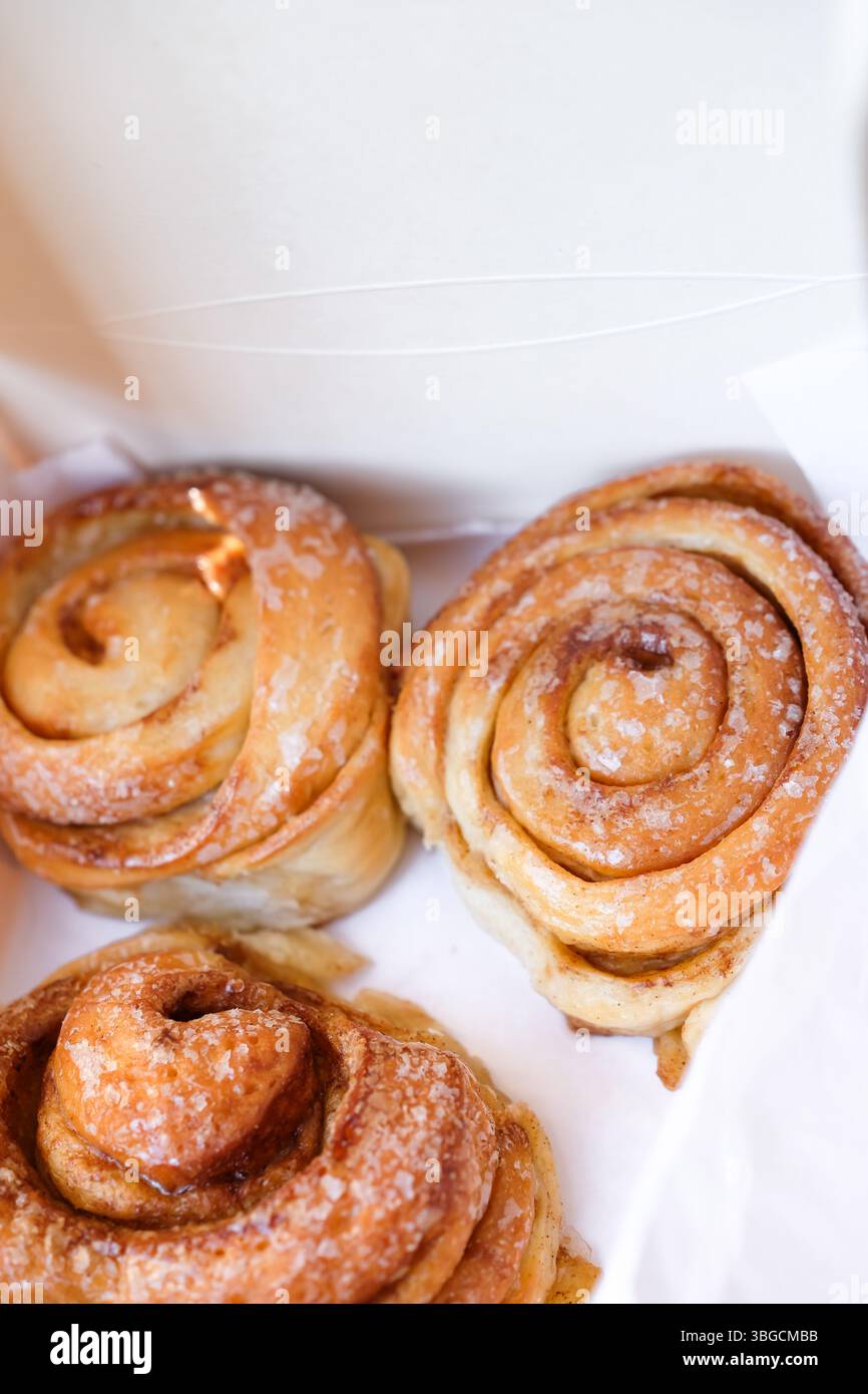 Top View of Cinnabon Rolls in a Packaging Cardboard Box. Best Catalan ...