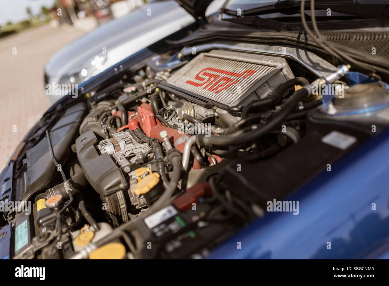 Milan, italy 4 june 2025, close up of a subaru impreza wrx sti engine ...