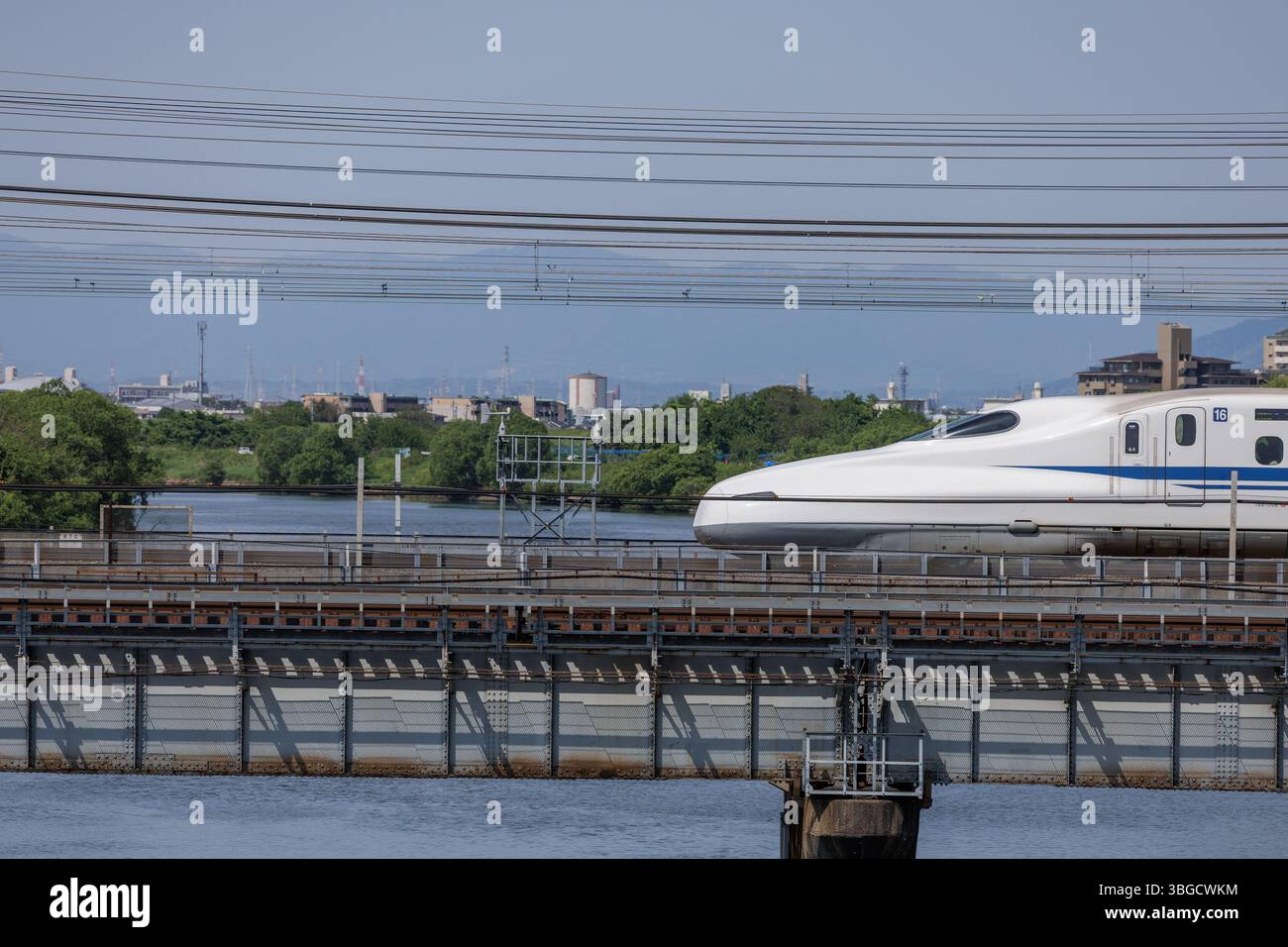 Japan's Nozomi Shinkansen Bullet train captured on bridge crossing ...