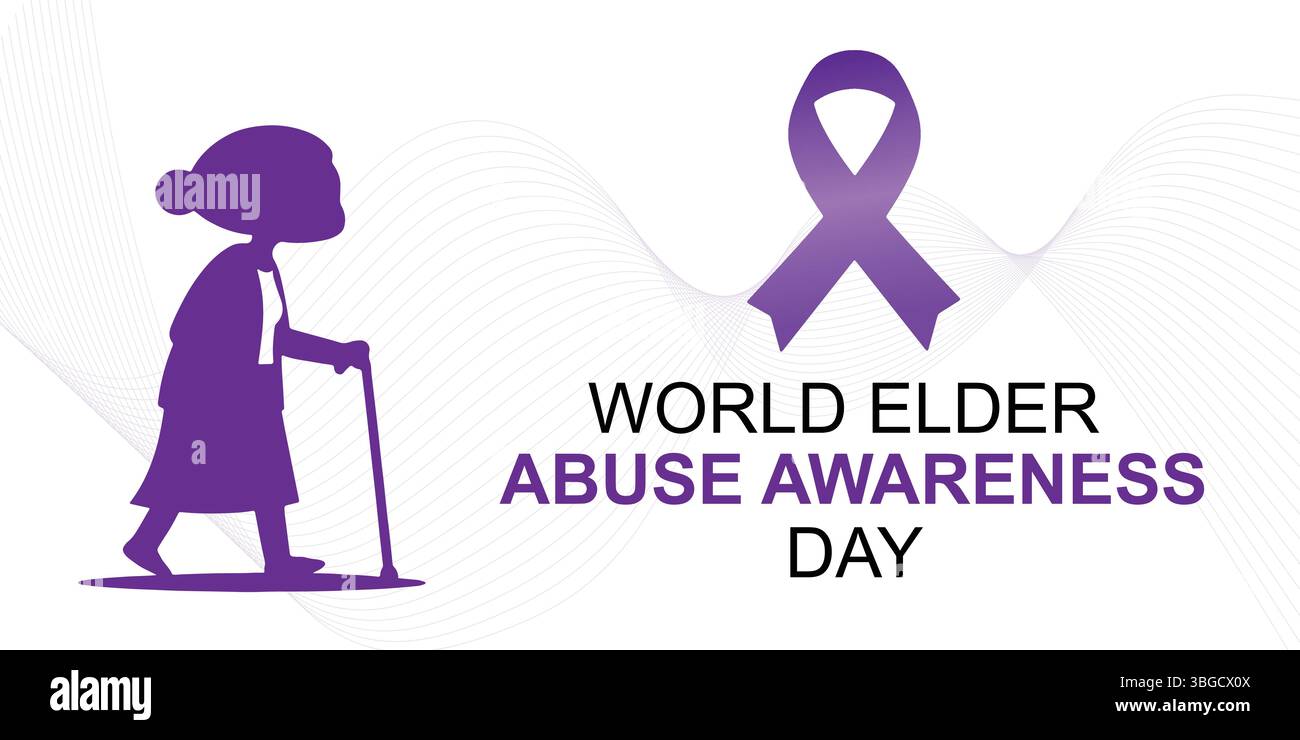 Elder Silhouette and Ribbon Graphic for World Abuse Awareness Day Stock ...