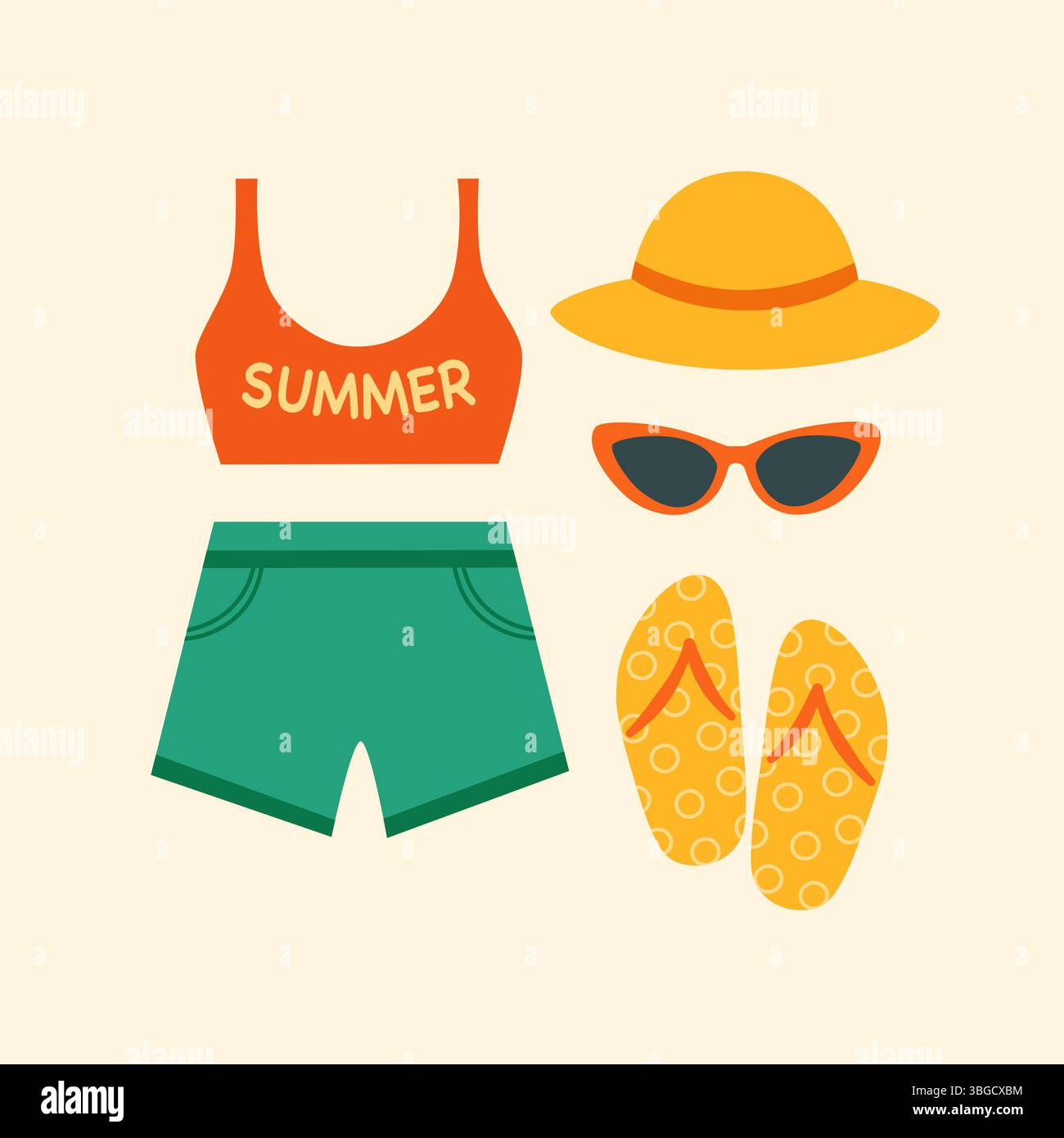 Summer Clothes and Accessories. Flat Vector Illustration Stock Vector ...