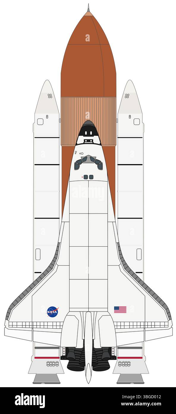 Space shuttle and solid rocket boosters illustration on white ...