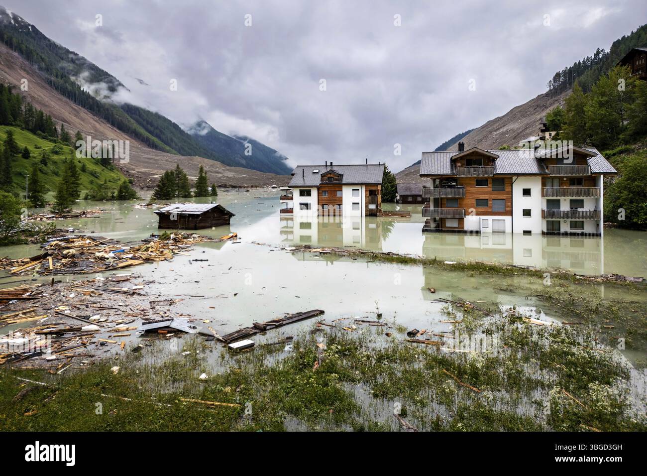 An aerial view after a massive avalanche, triggered by the collapse of ...