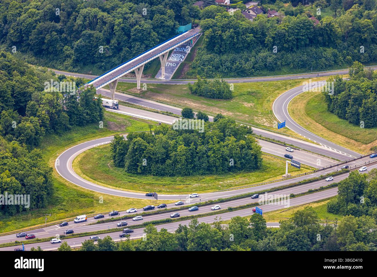 Luftbild, Baustelle mit Neubau Brücke Eichenhofer Weg am Autobahnkreuz ...