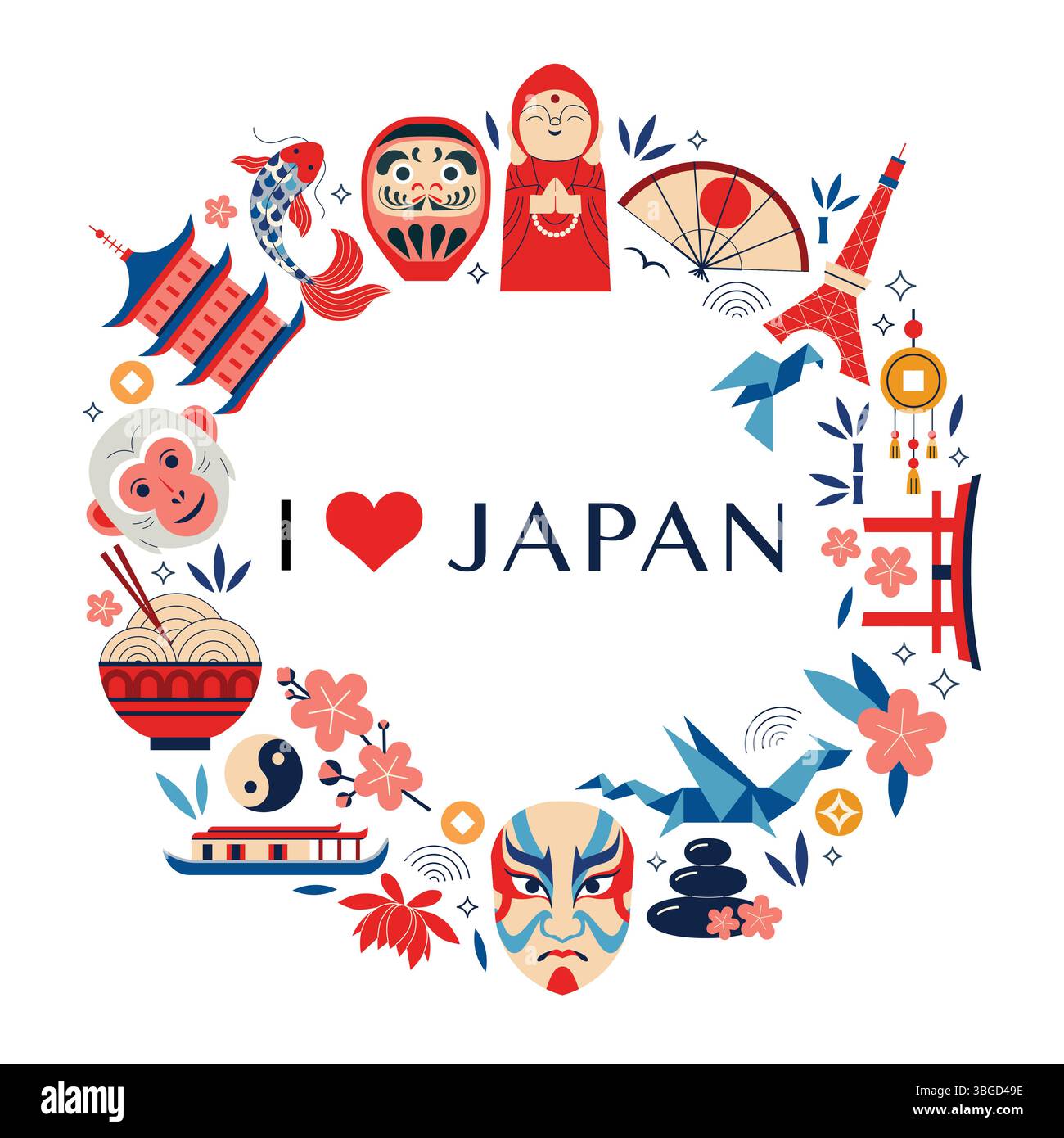 Travel to Japan Design Elements in Heart Shape Stock Vector Image & Art ...