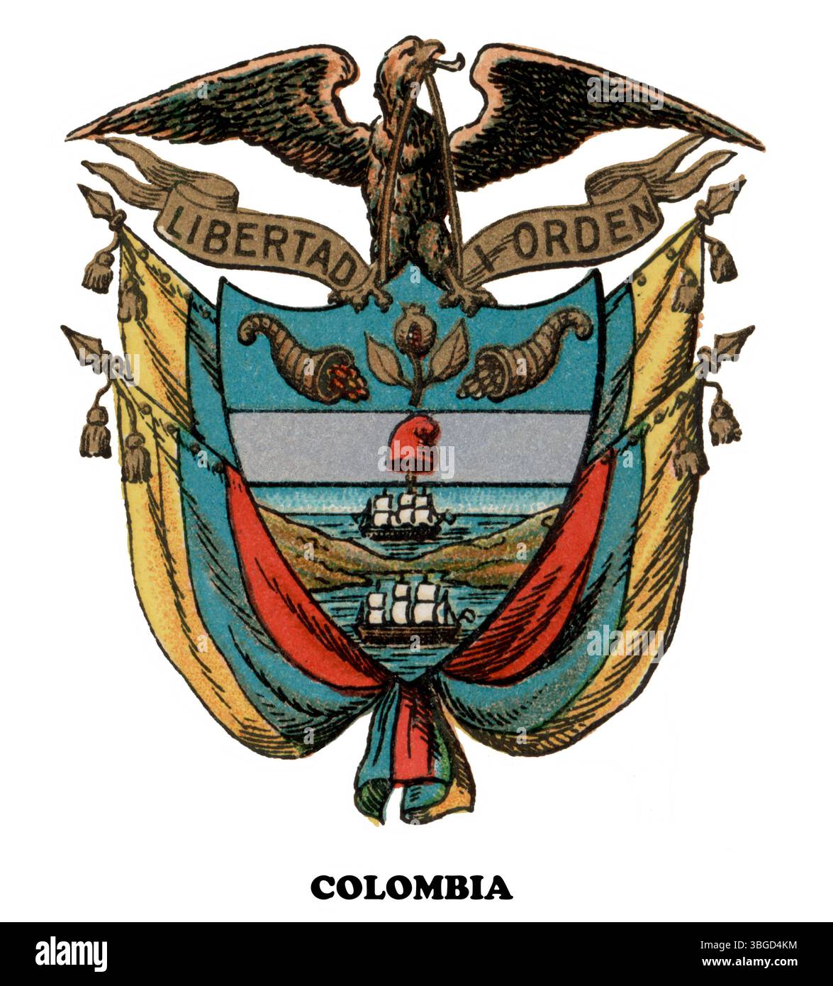 Heráldica. Escudo de Colombia. Grabado de 1900 Stock Photo - Alamy
