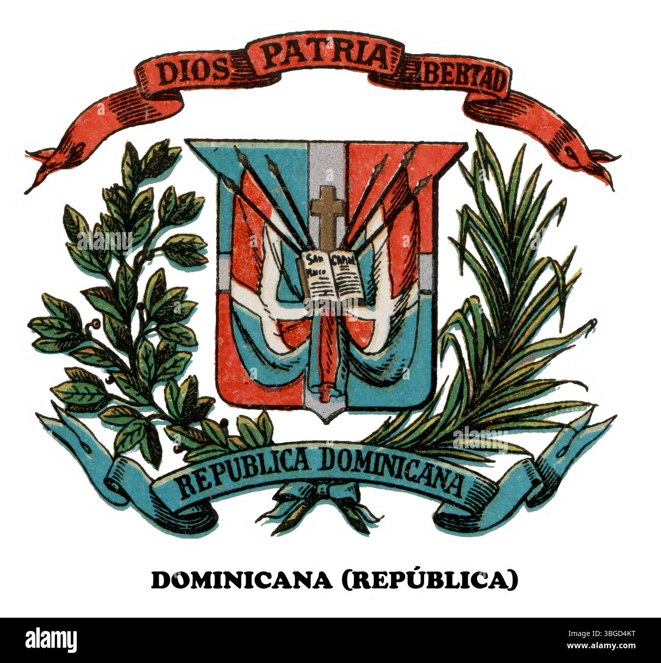Heráldica. Escudo de República Dominicana. Grabado de 1900 Stock Photo ...