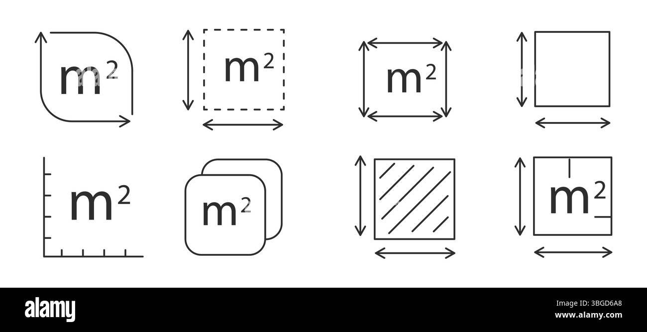 Square meter icon line quantity area, m2 measuring area sign symbol ...
