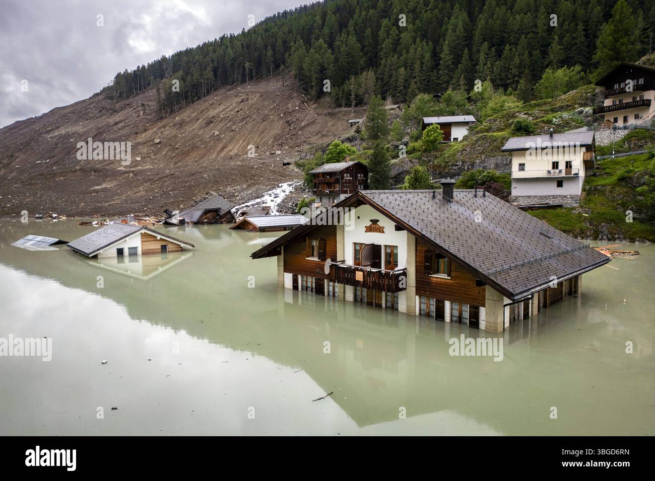 An aerial view after a massive avalanche, triggered by the collapse of ...