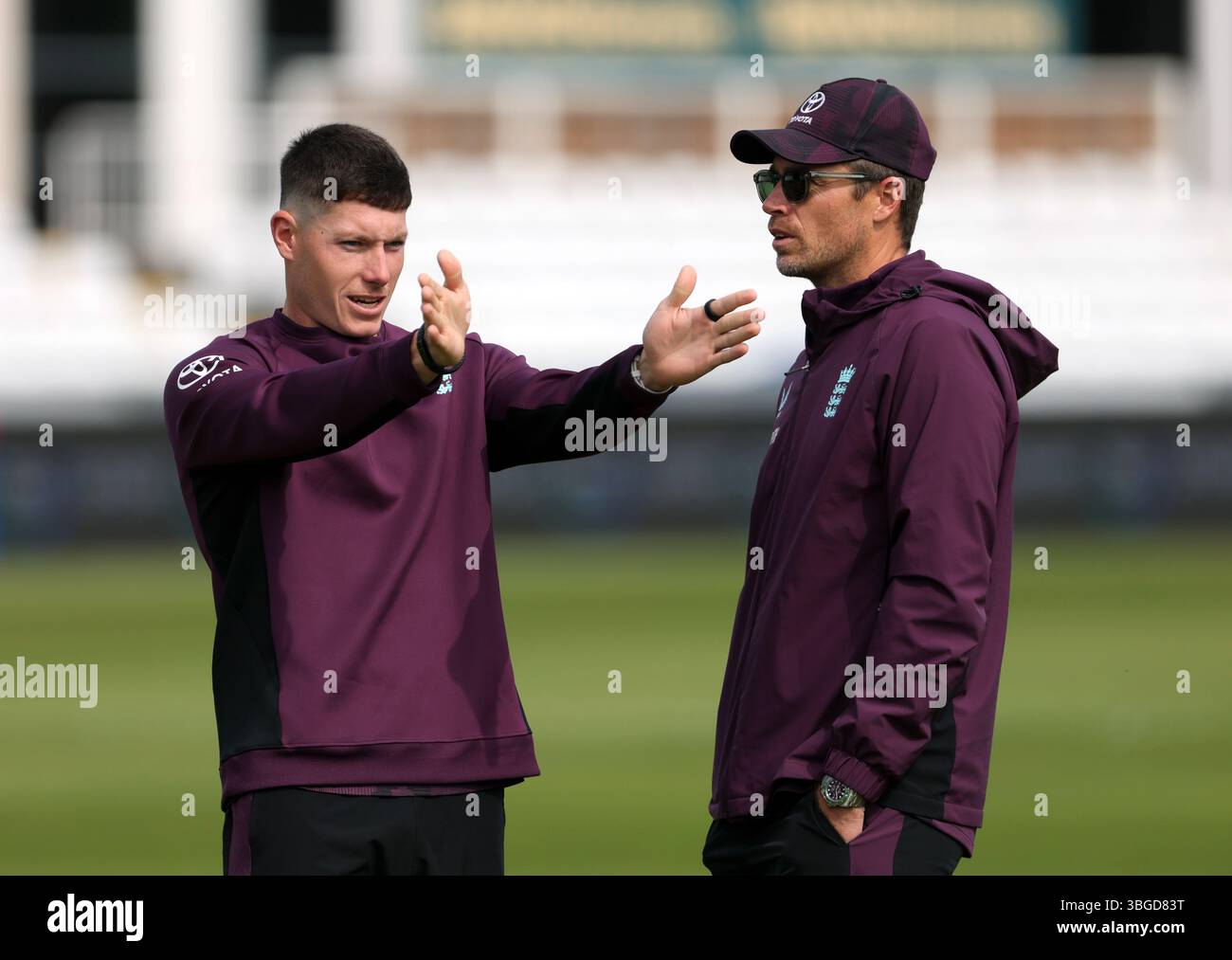 England's Matthew Potts (left) during a nets session at the Seat Unique ...