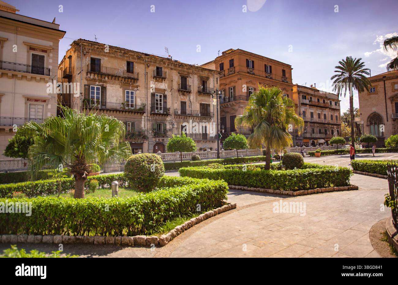 Palermo, Italy 1 January 2025: Beautiful gardens with palm trees and ...